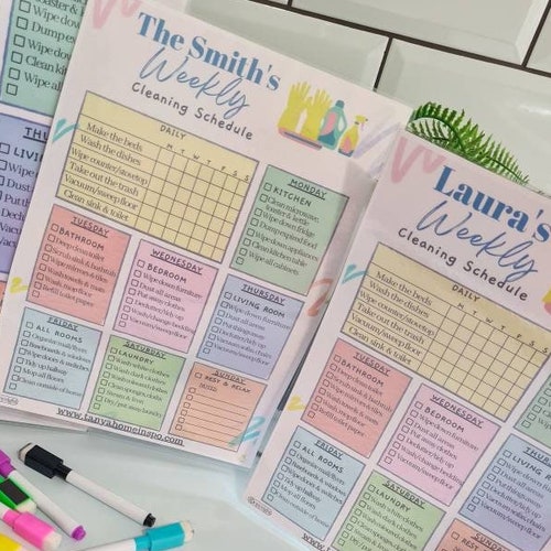 Laminated Weekly Cleaning Schedule Poster Dry Erase White - Etsy