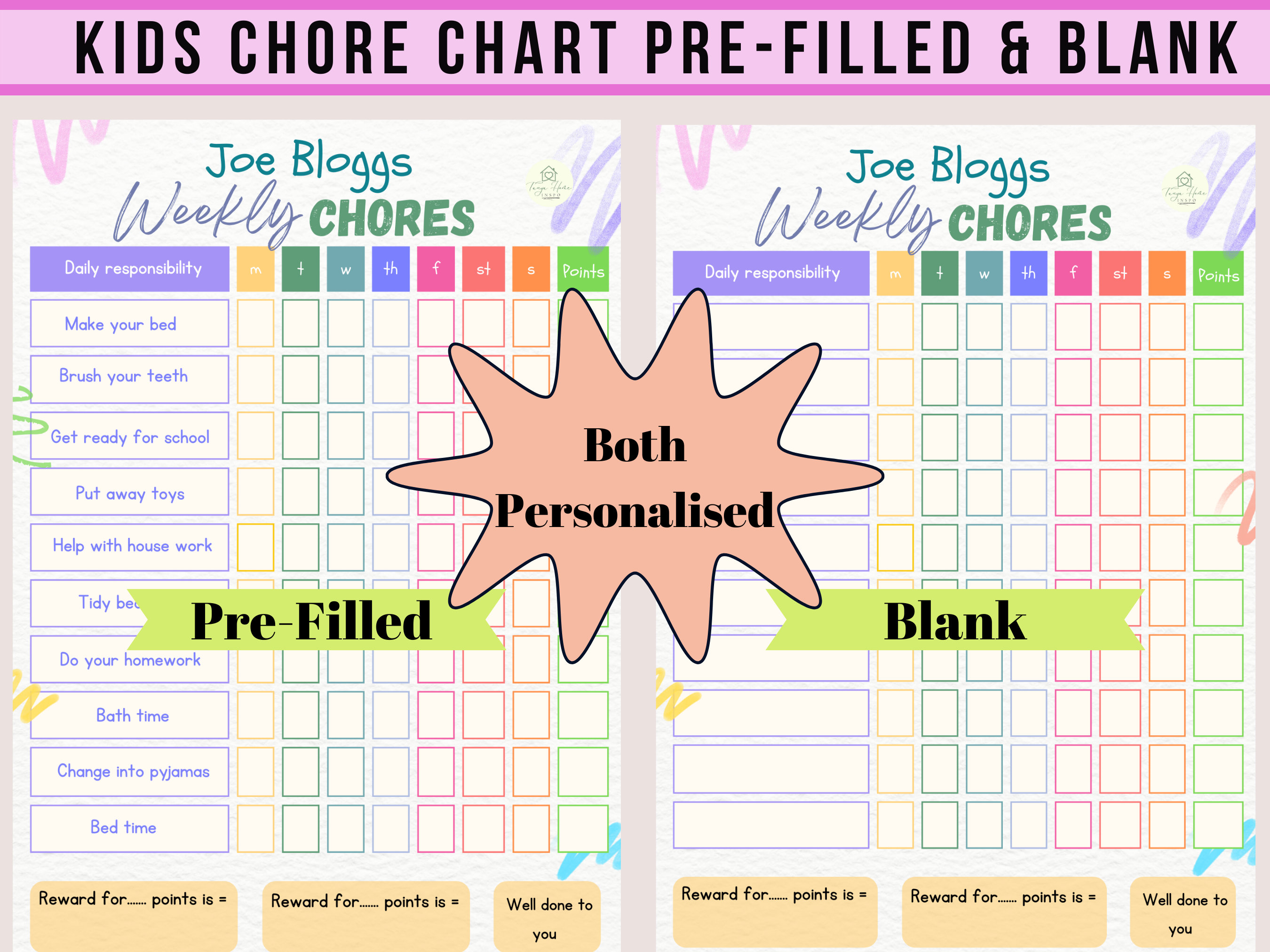 Personalised Family Cleaning Schedule, Kids Chore List, Cleaning ...