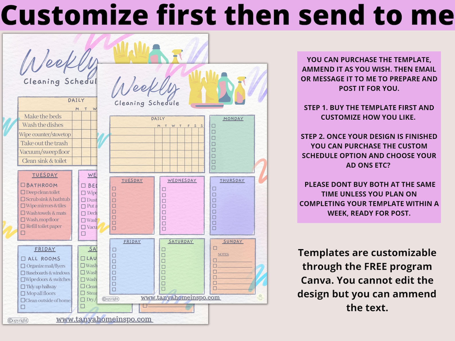 Laminated Weekly Cleaning Schedule Poster, Dry Erase White Board, Chore ...