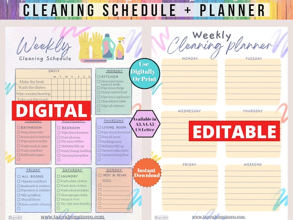 Ultimate ADHD Cleaning Planner Bundle Editable By Canva