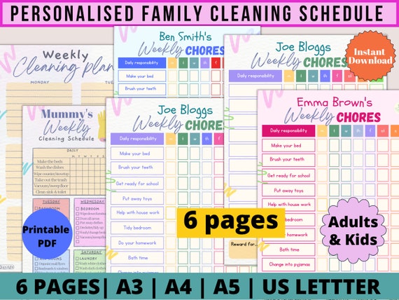 Personalised Family Cleaning Schedule Kids Chore List | Etsy