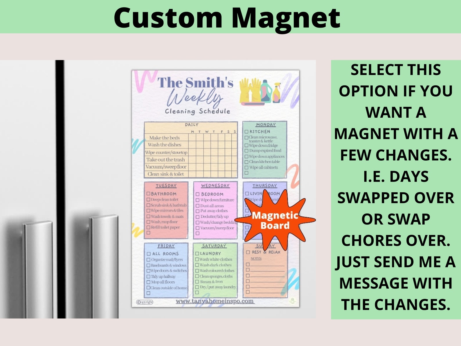 Laminated Weekly Cleaning Schedule Poster, Dry Erase White Board, Chore ...