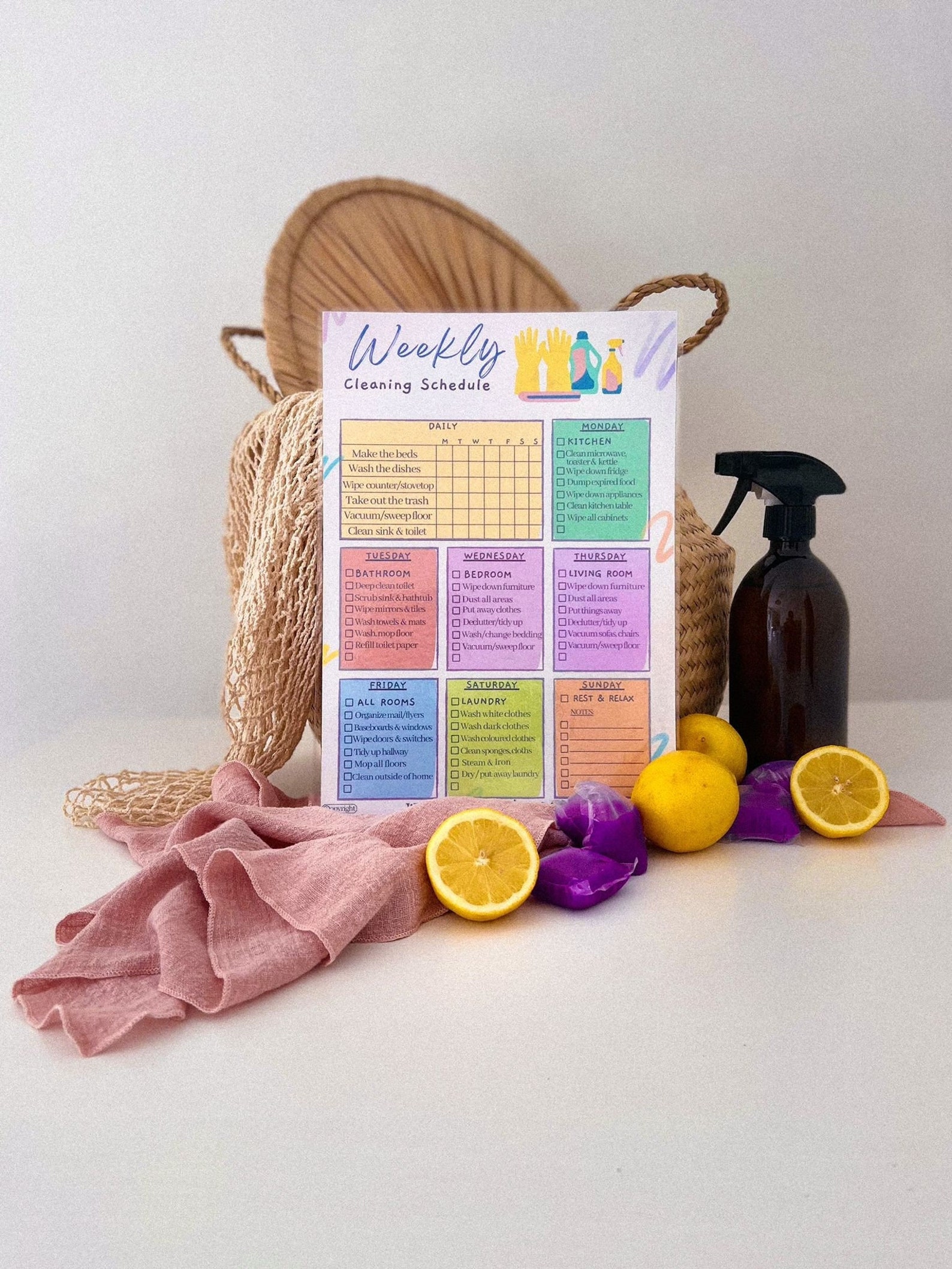 Laminated Weekly Cleaning Schedule Poster, Dry Erase White Board, Chore ...
