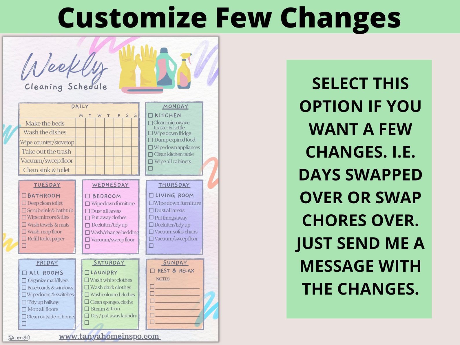 Laminated Weekly Cleaning Schedule Poster, Dry Erase White Board, Chore ...