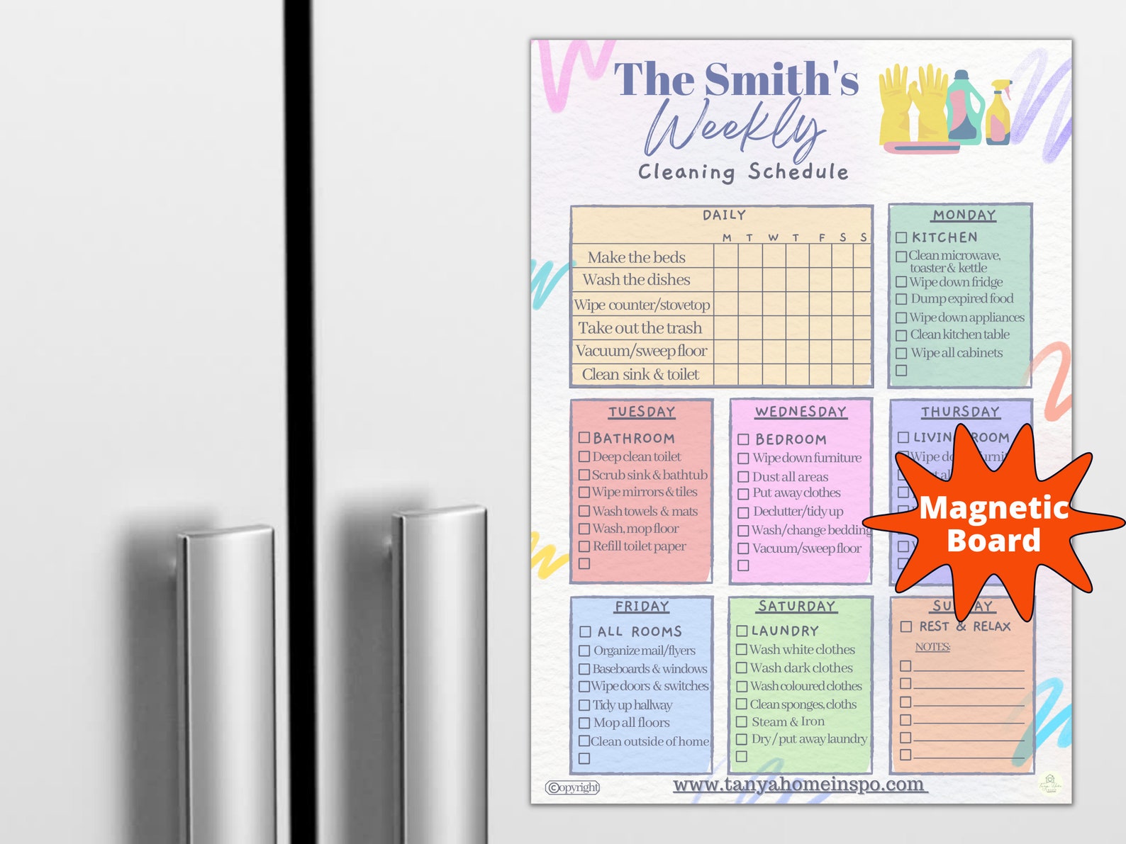 Laminated Weekly Cleaning Schedule Poster, Dry Erase White Board, Chore ...