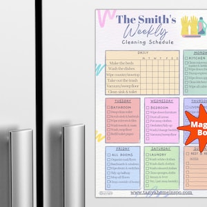 Laminated Weekly Cleaning Schedule Poster, Dry Erase White Board, Chore ...