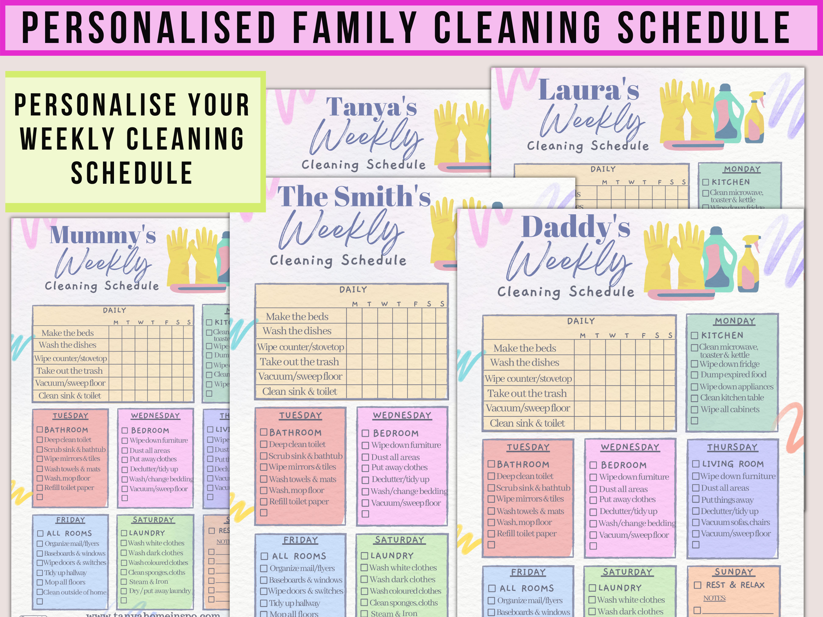 Personalised Family Cleaning Schedule, Kids Chore List, Cleaning ...