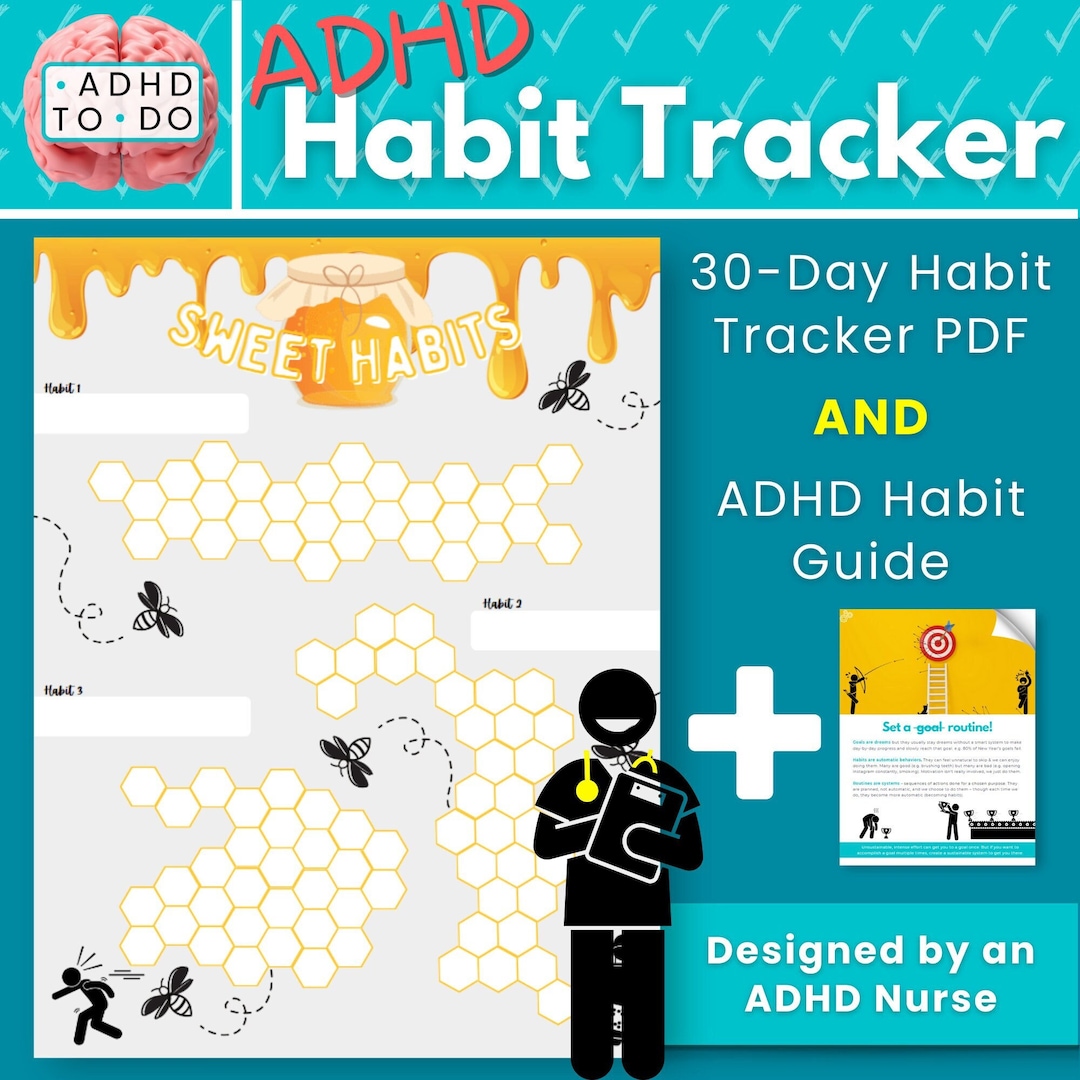 Sweet Habits 30-day ADHD Habit Tracker | 30-day Habit Challenge | ADHD ...