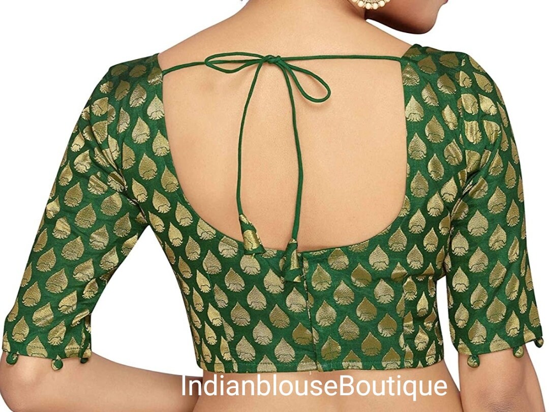 Green Indian Designer Round Neck Silk Blouse, Wedding Blouse ,handmade ...
