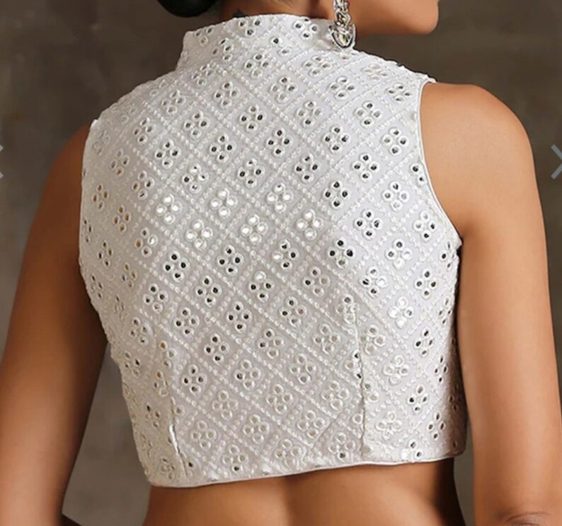 Designer Mirror Work White Blousestanderd Collar Blouse - Etsy