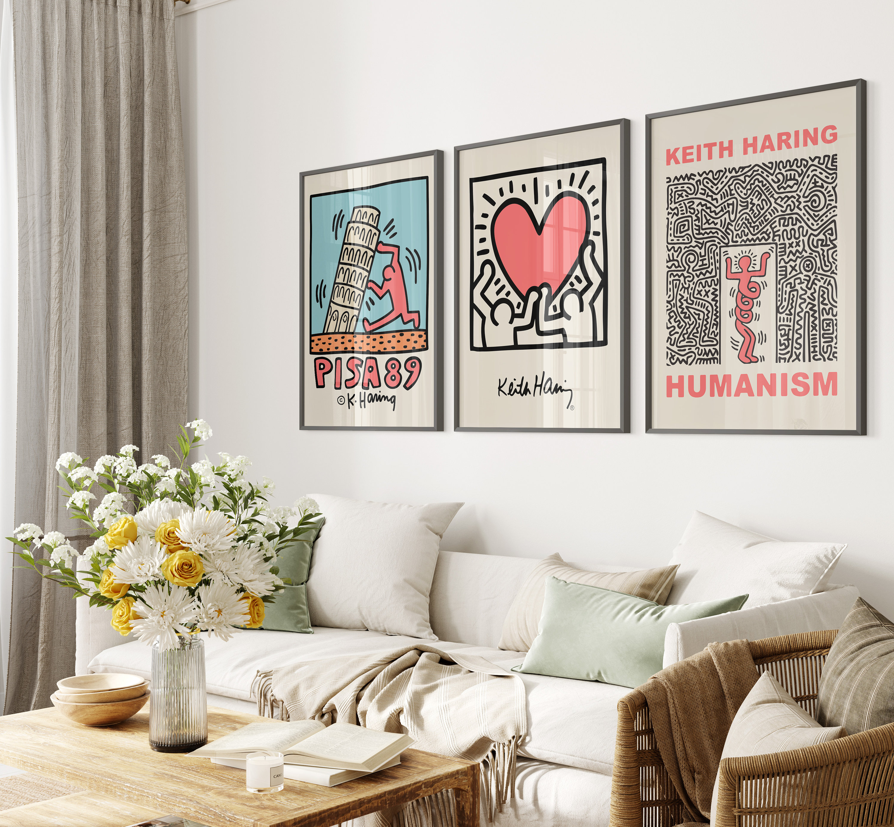 Set of 3 Keith Haring Prints off White Peach Wall Art Prints - Etsy