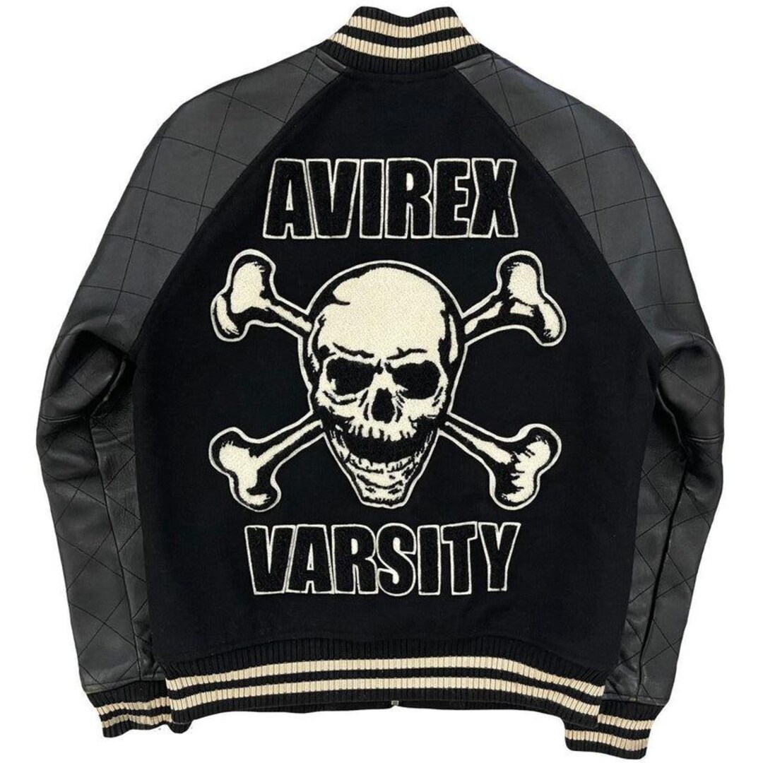 Avirex Men's Iconic Black Skull Crossbone Varsity Wool Embroidery ...