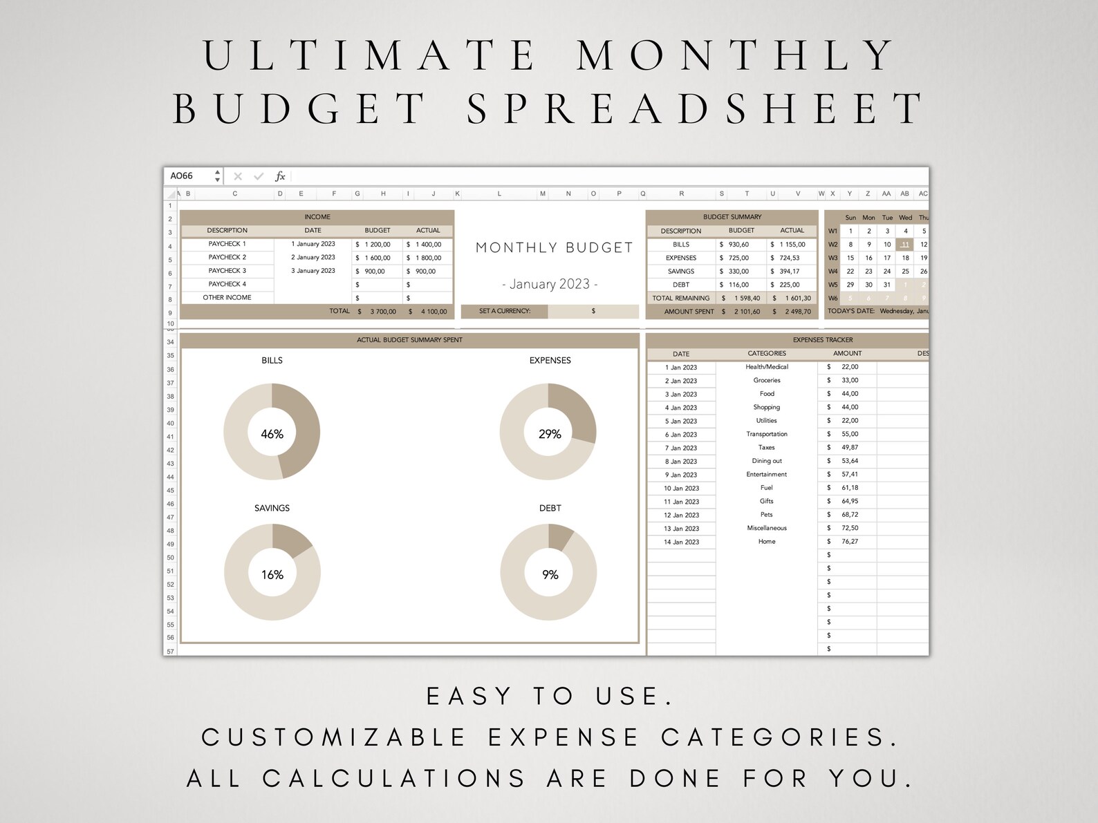 Ultimate Monthly Budget Spreadsheet Template Excel Paycheck - Etsy