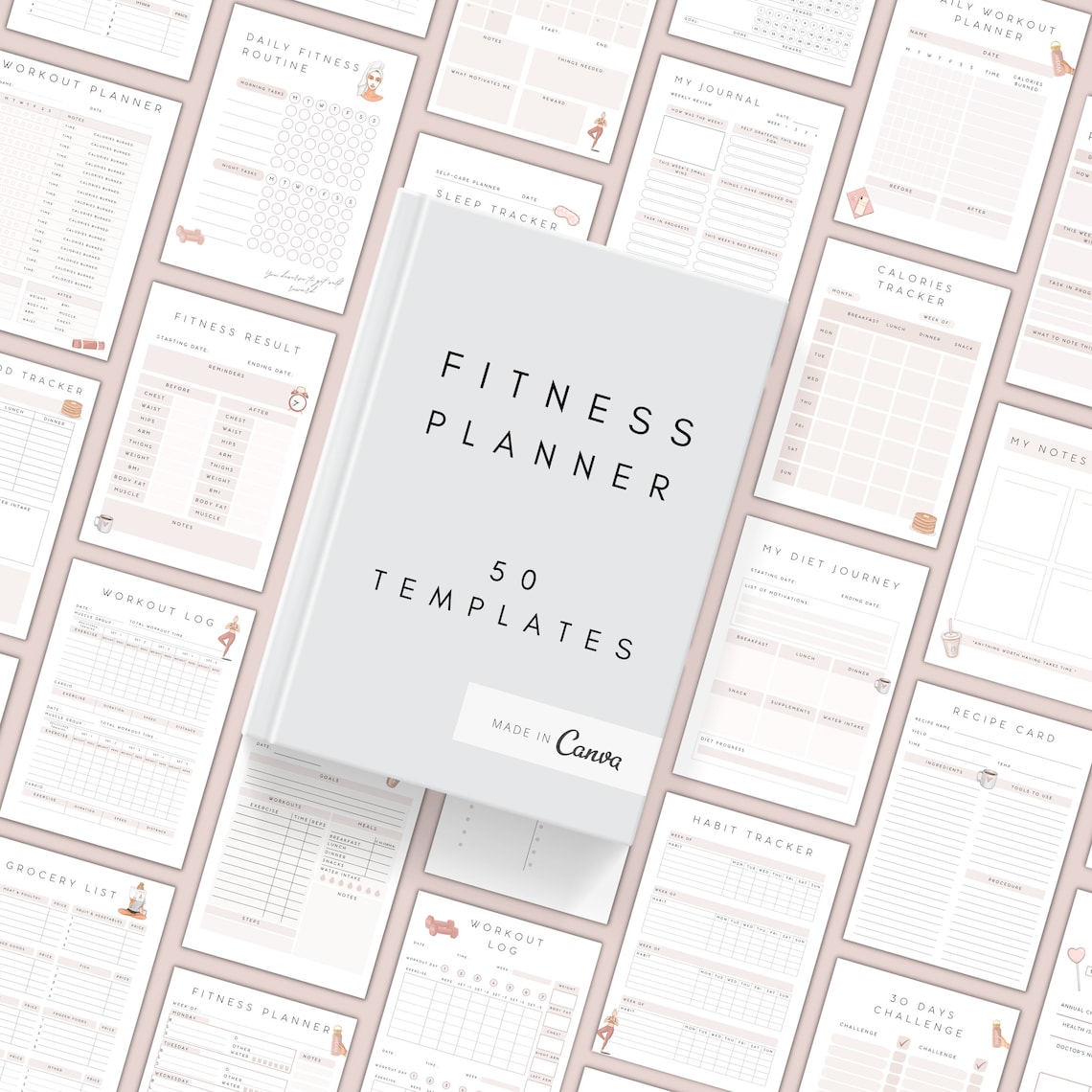 Fitness Planner Printable | Digital Weight Loss Journal | Editable ...