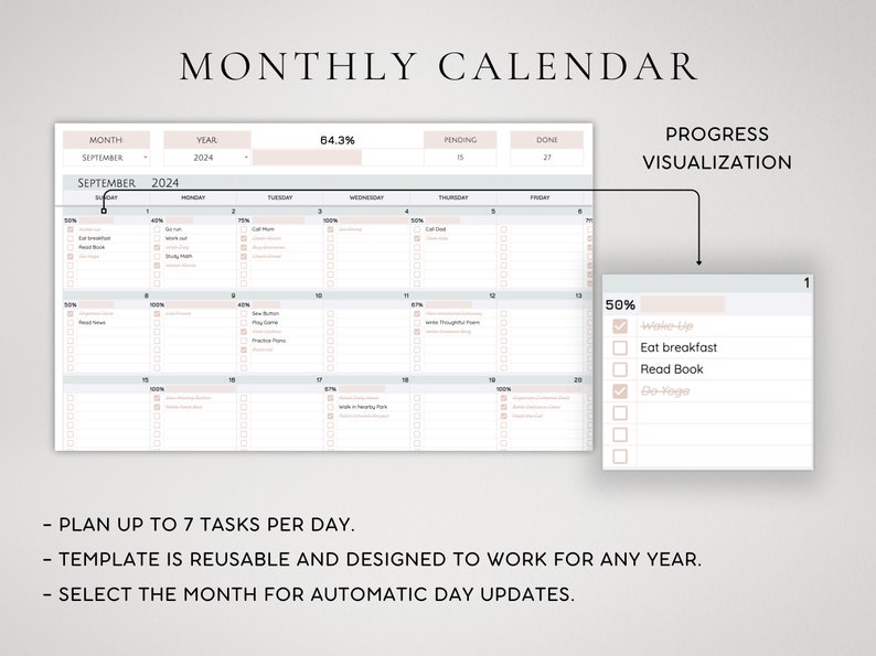 Monthly Calendar Spreadsheet Template Google Sheets | Task Tracker ...