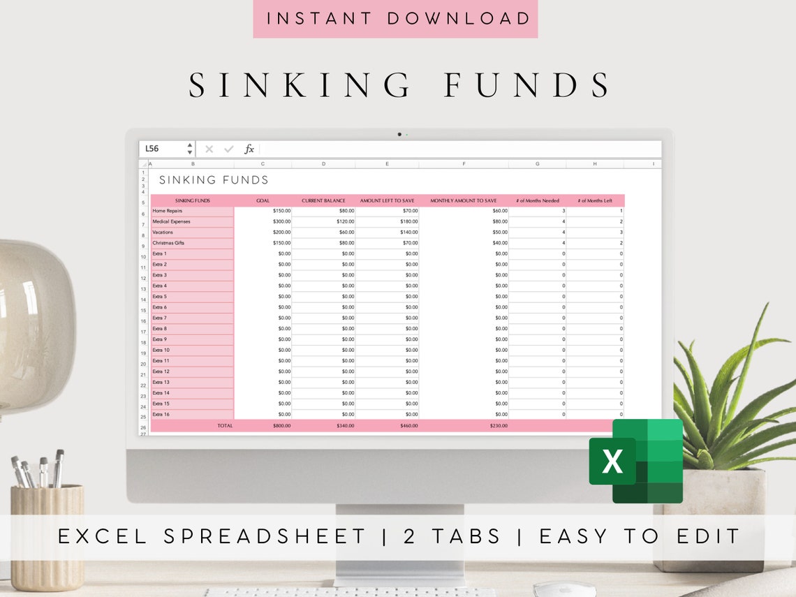 Sinking Funds Spreadsheet Excel Savings Tracker Budget - Etsy