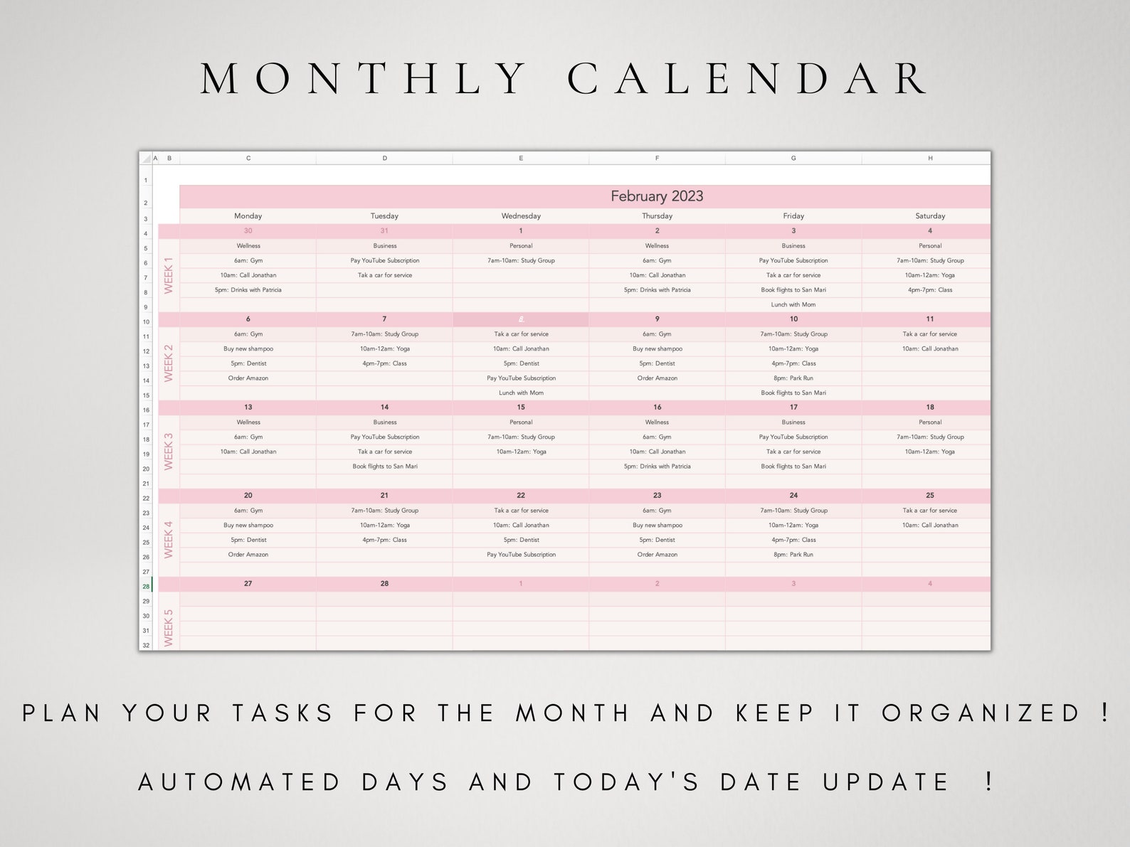 Task Planner Template Spreadsheet Excel Productivity Planner Household ...