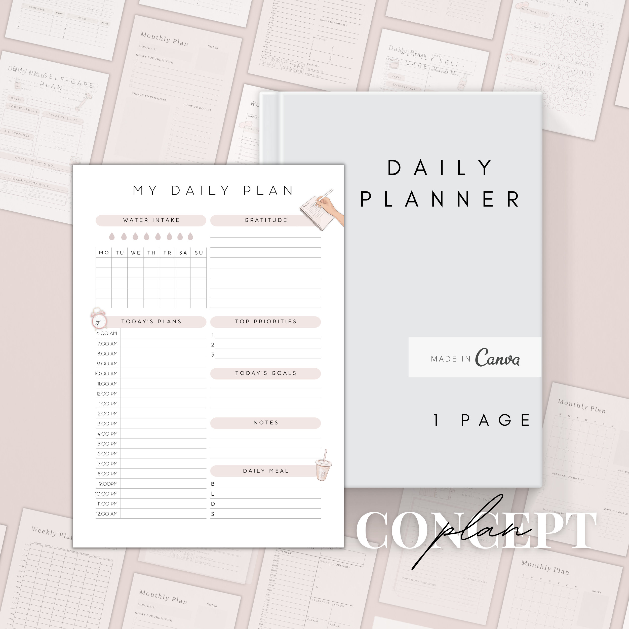 Editable Daily Planner Template Canva Printable Daily - Etsy