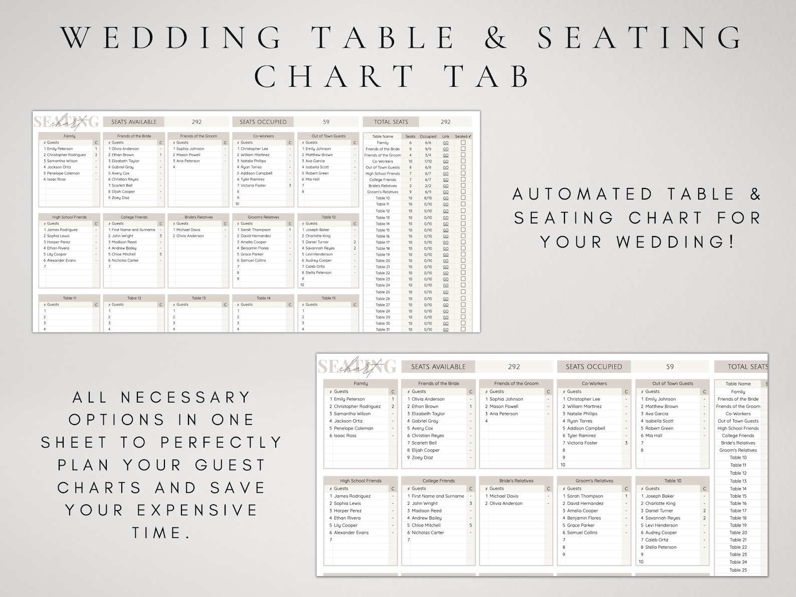 Wedding Seating Chart & Guest List Template Google Sheets | RSVP ...