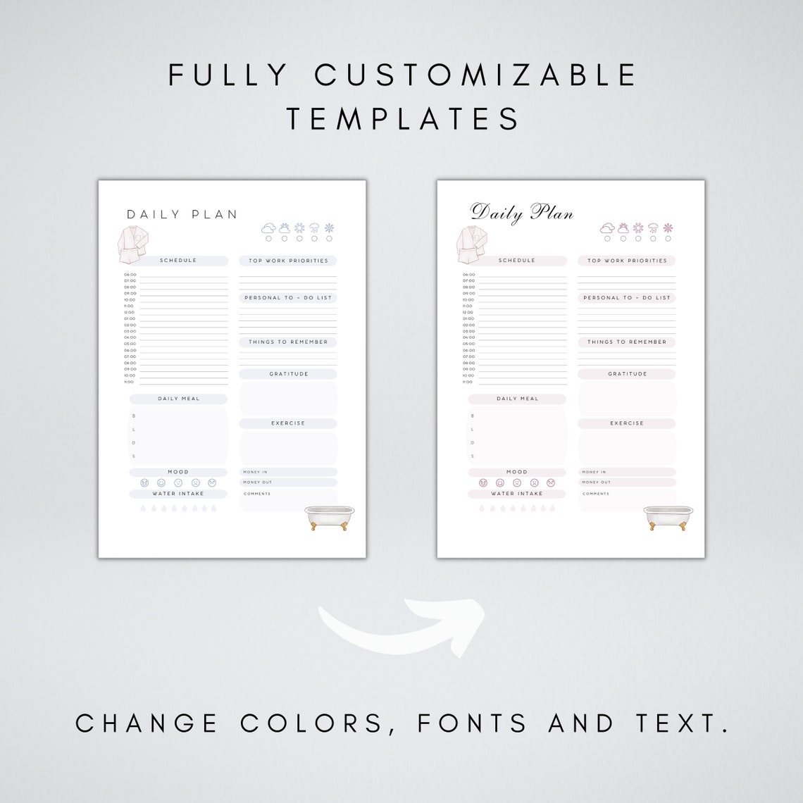 Printable Personal Day Planner | Customizable Canva Planner Template ...