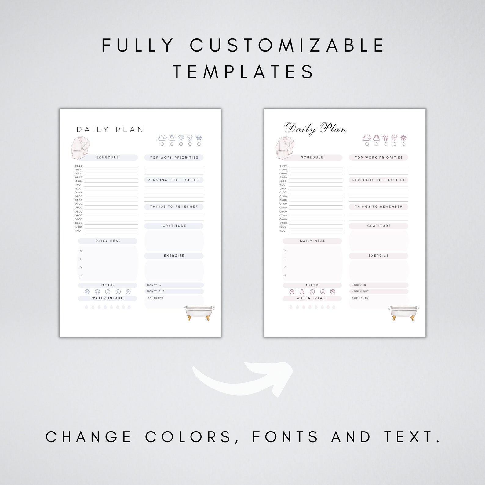 Printable Personal Day Planner Customizable Canva Planner - Etsy