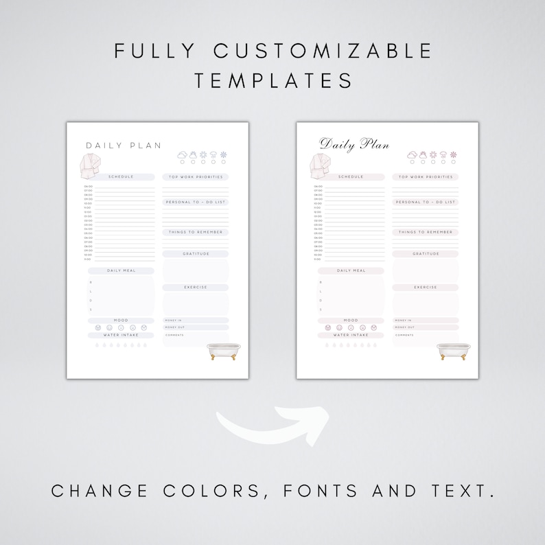 Printable Personal Day Planner | Customizable Canva Planner Template ...