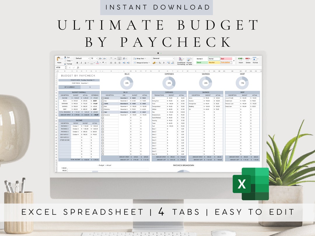 Ultimate Budget Binder Spreadsheet Budget by Paycheck Template Personal ...