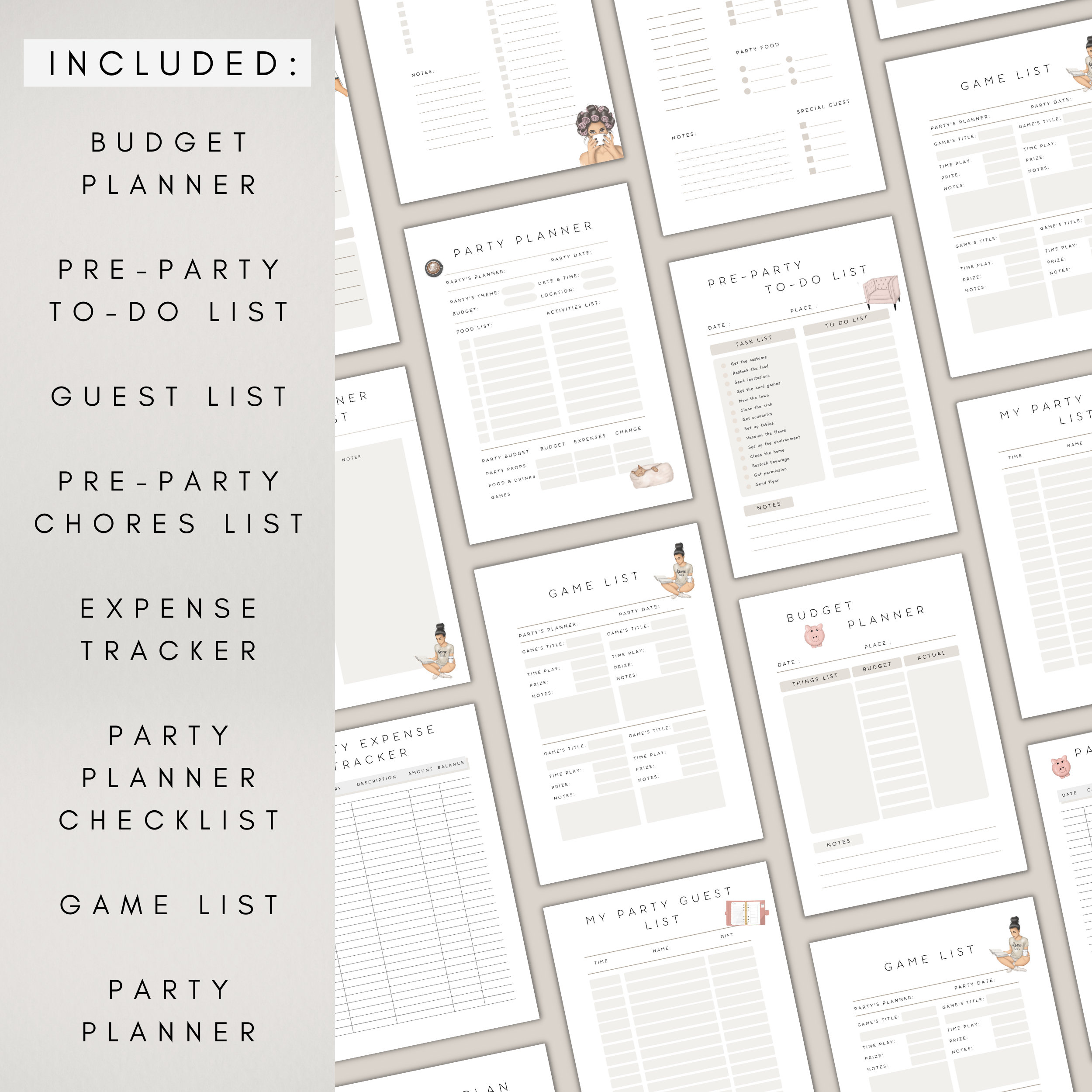 Party Planner Printable | Event Planning Checklist | Guest List PDF ...
