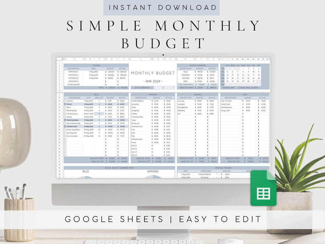 Monthly Budget Planner Google Sheets | Personal Finance Template ...