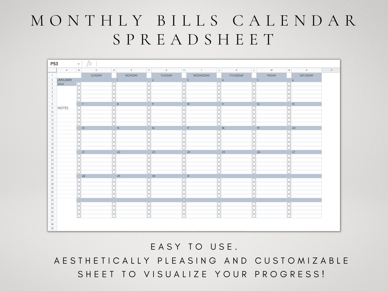 Bill Tracker Calendar Google Sheets Monthly Bill Planner - Etsy
