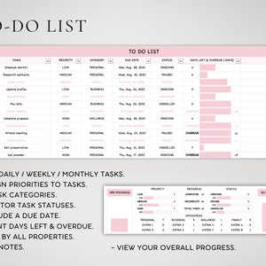 Excel Task Tracker Template| Excel Planner Spreadsheet Monthly to Do ...