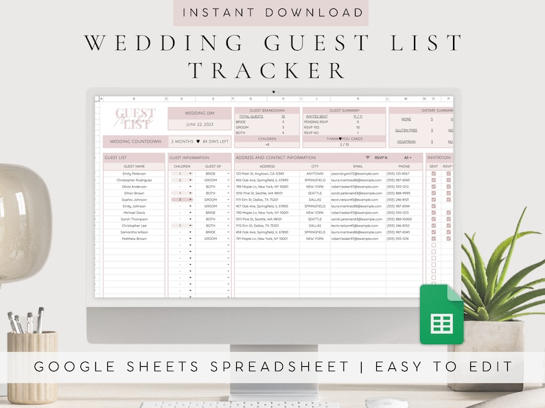 Wedding Guest Spreadsheet Wedding Guests Tracker RSVP - Etsy