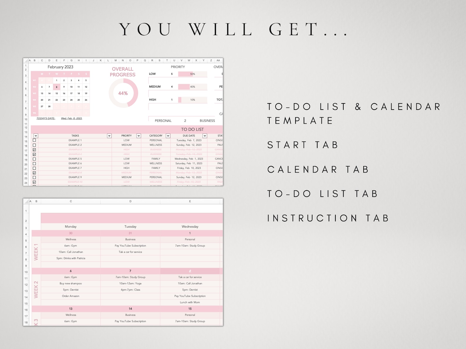 Task Planner Template Spreadsheet Excel Productivity Planner Household ...