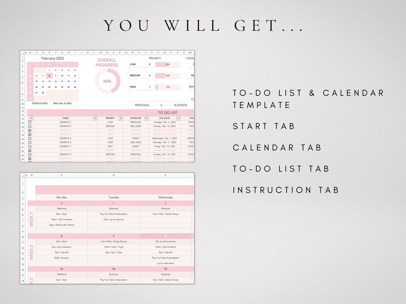 Task Planner Template Spreadsheet Excel Productivity Planner - Etsy