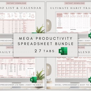 Productivity Spreadsheet Template Bundle | Excel Spreadsheet Template ...