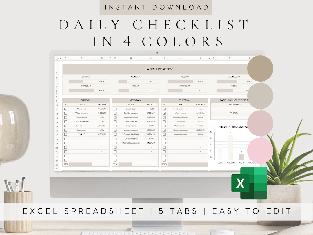 Digital Checklist Template | Excel Spreadsheet | to Do List Template ...