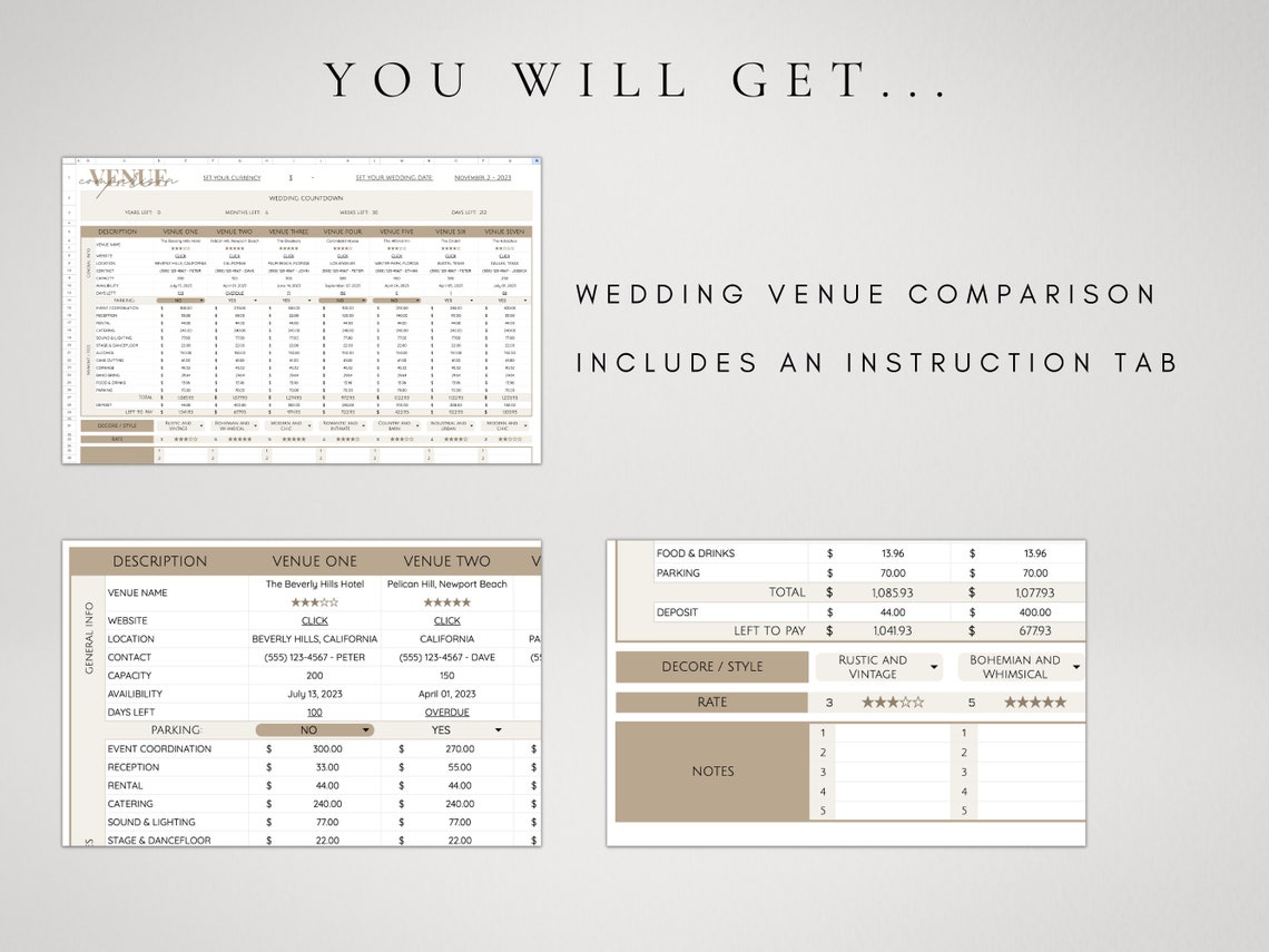 Wedding Venue Comparison Spreadsheet | Planning Budget Checklist ...