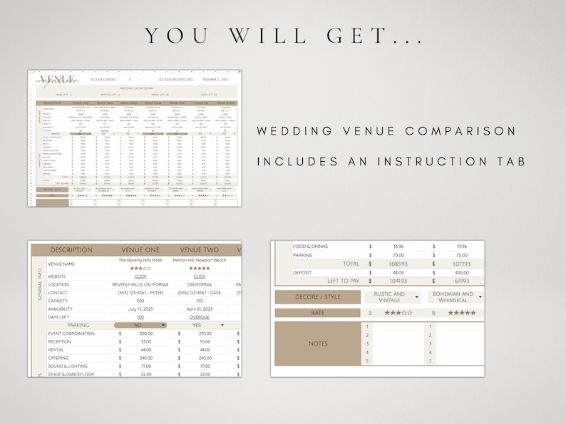 Wedding Venue Comparison Spreadsheet | Planning Budget Checklist ...