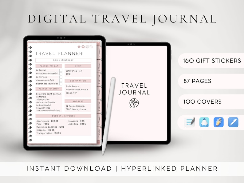 Digital Travel Journal Template | Travel Planner for Goodnotes | Travel ...