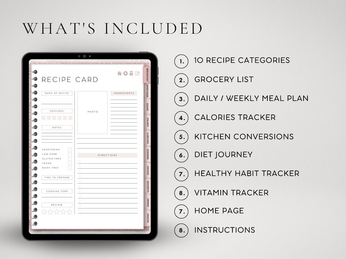 Digital Recipe Book Goodnotes Template | iPad Recipe Journal | Meal ...