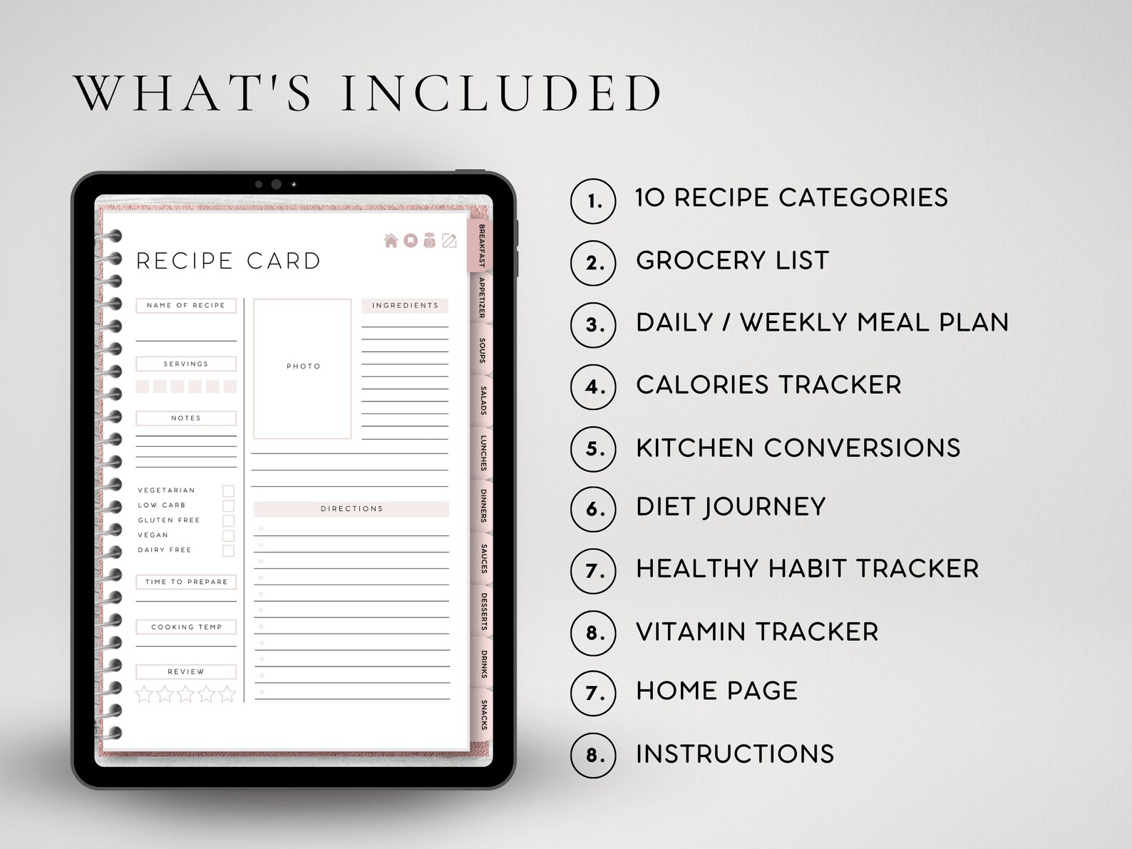 Digital Recipe Book Goodnotes Template | iPad Recipe Journal | Meal ...
