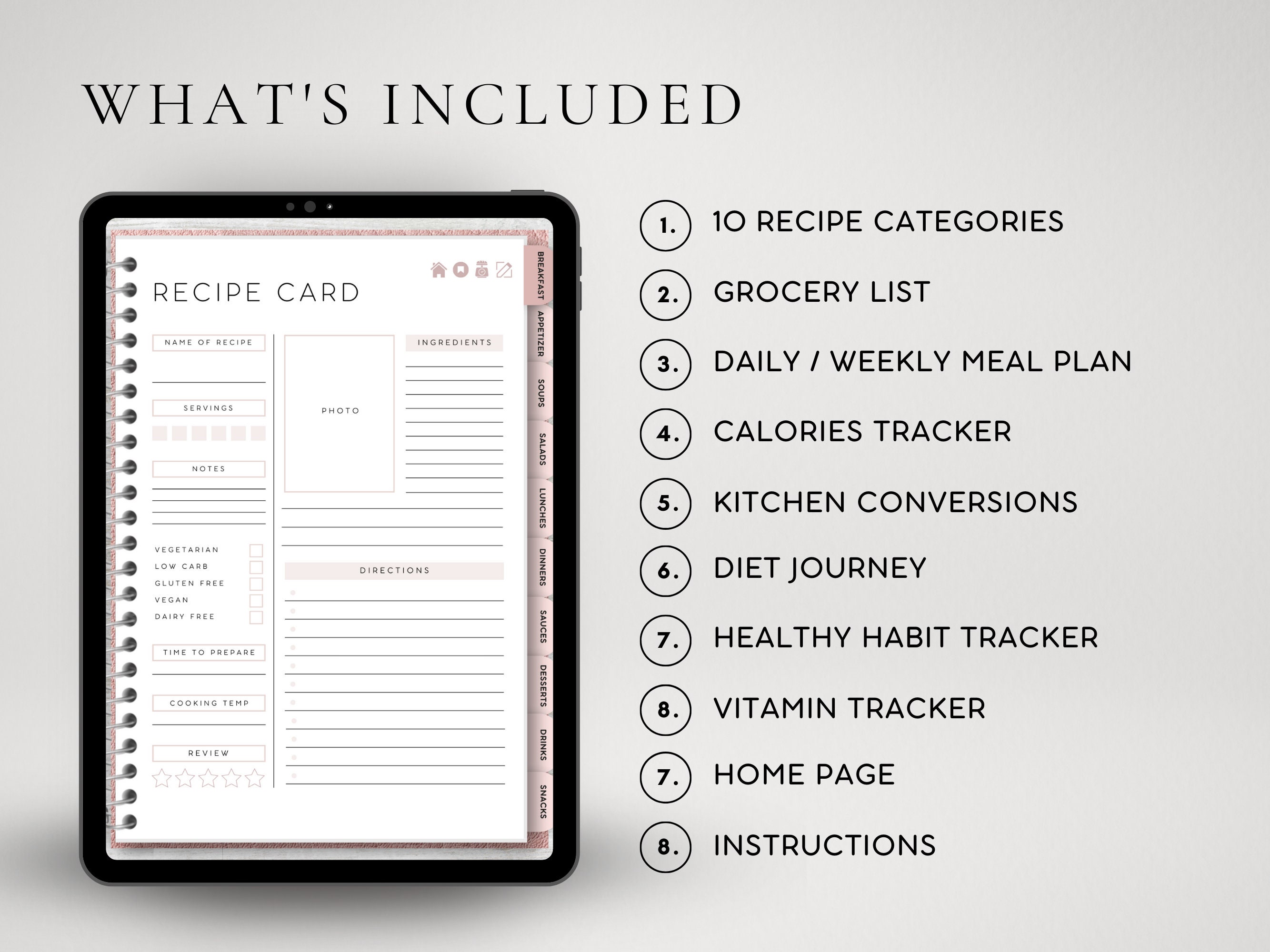 Digital Recipe Book Goodnotes Template | iPad Recipe Journal | Meal ...