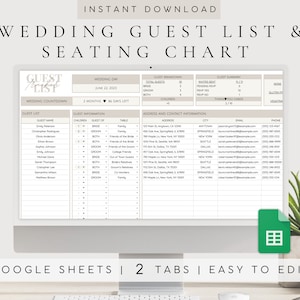 Wedding Seating Chart & Guest List Template Google Sheets | RSVP ...