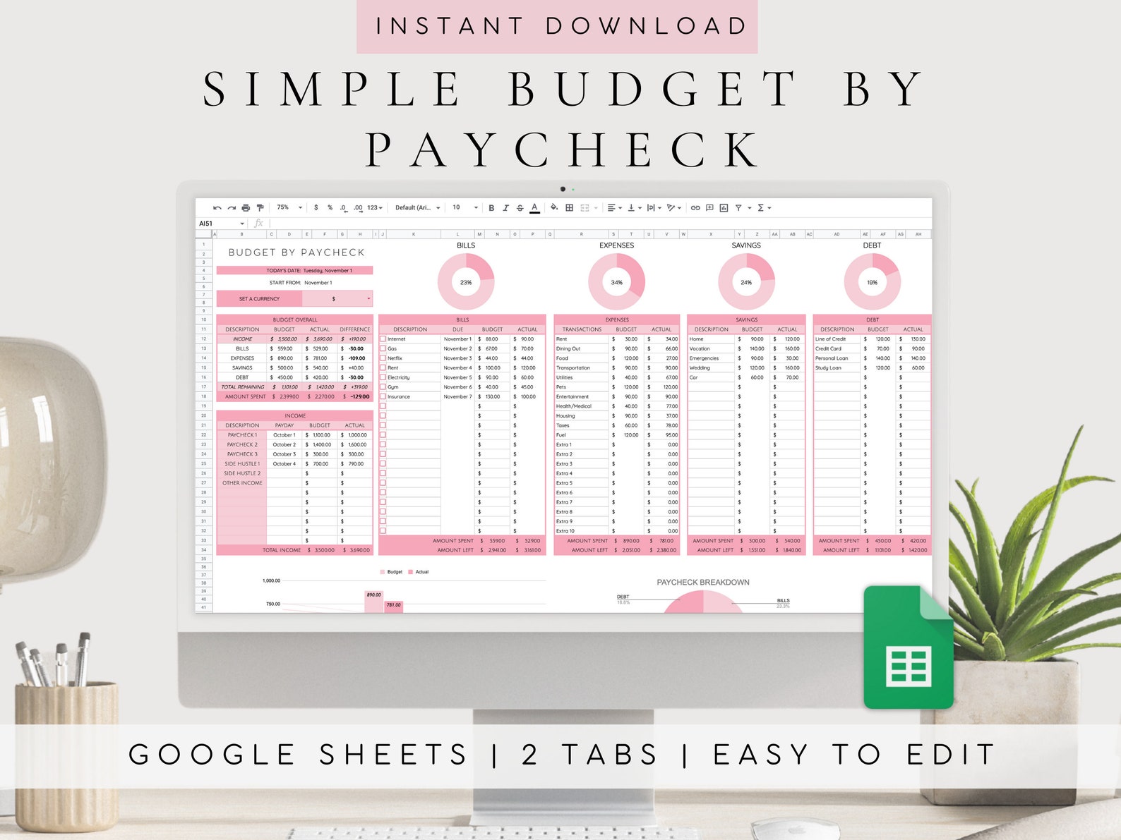 Budget by Paycheck Spreadsheet Paycheck Budget Spreadsheet Financial ...