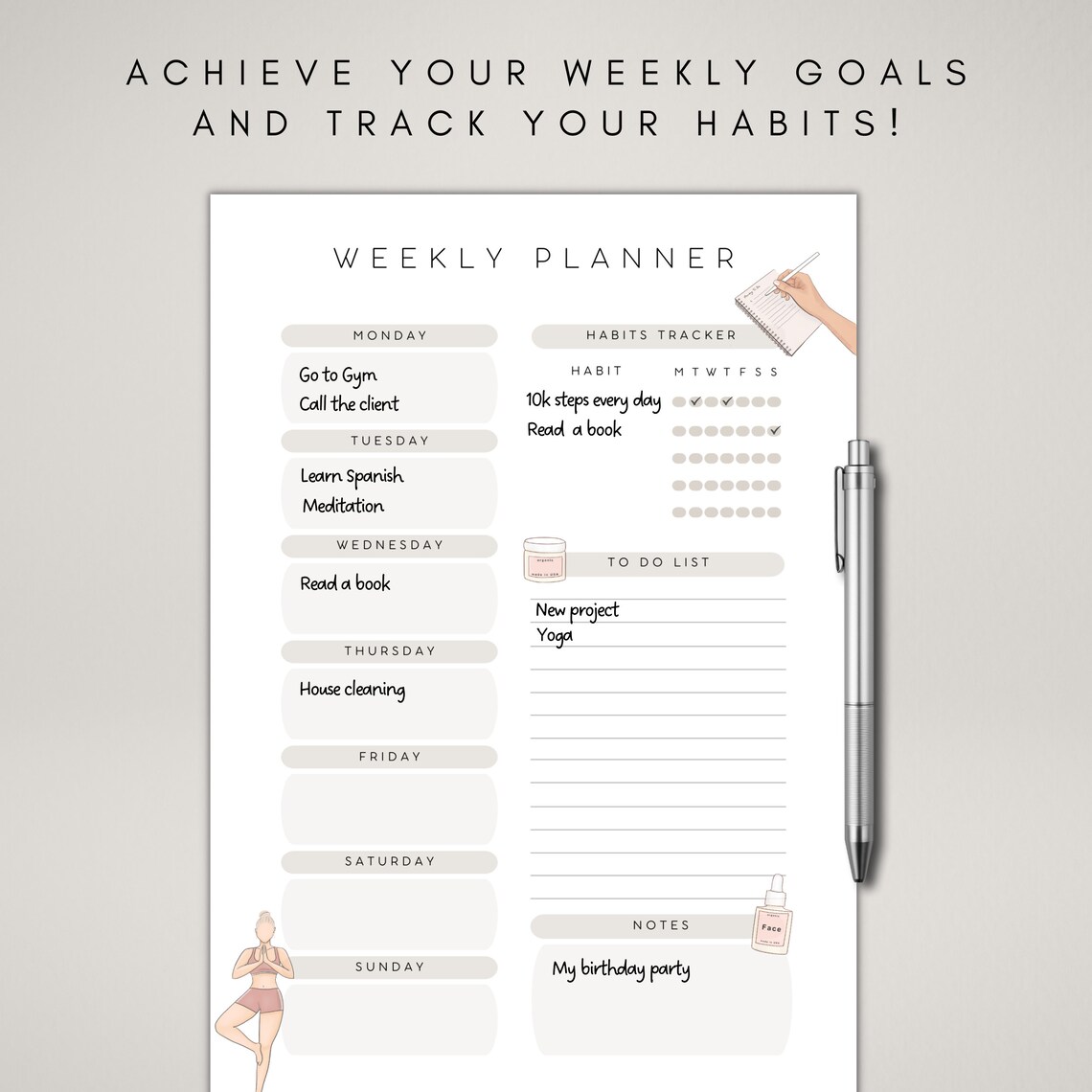Weekly Planner Template | Printable Weekly to Do List | Editable Weekly Agenda & Organizer ...