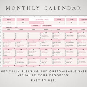 Editable Digital Monthly Calendar Template | Task Tracker Excel | to Do ...