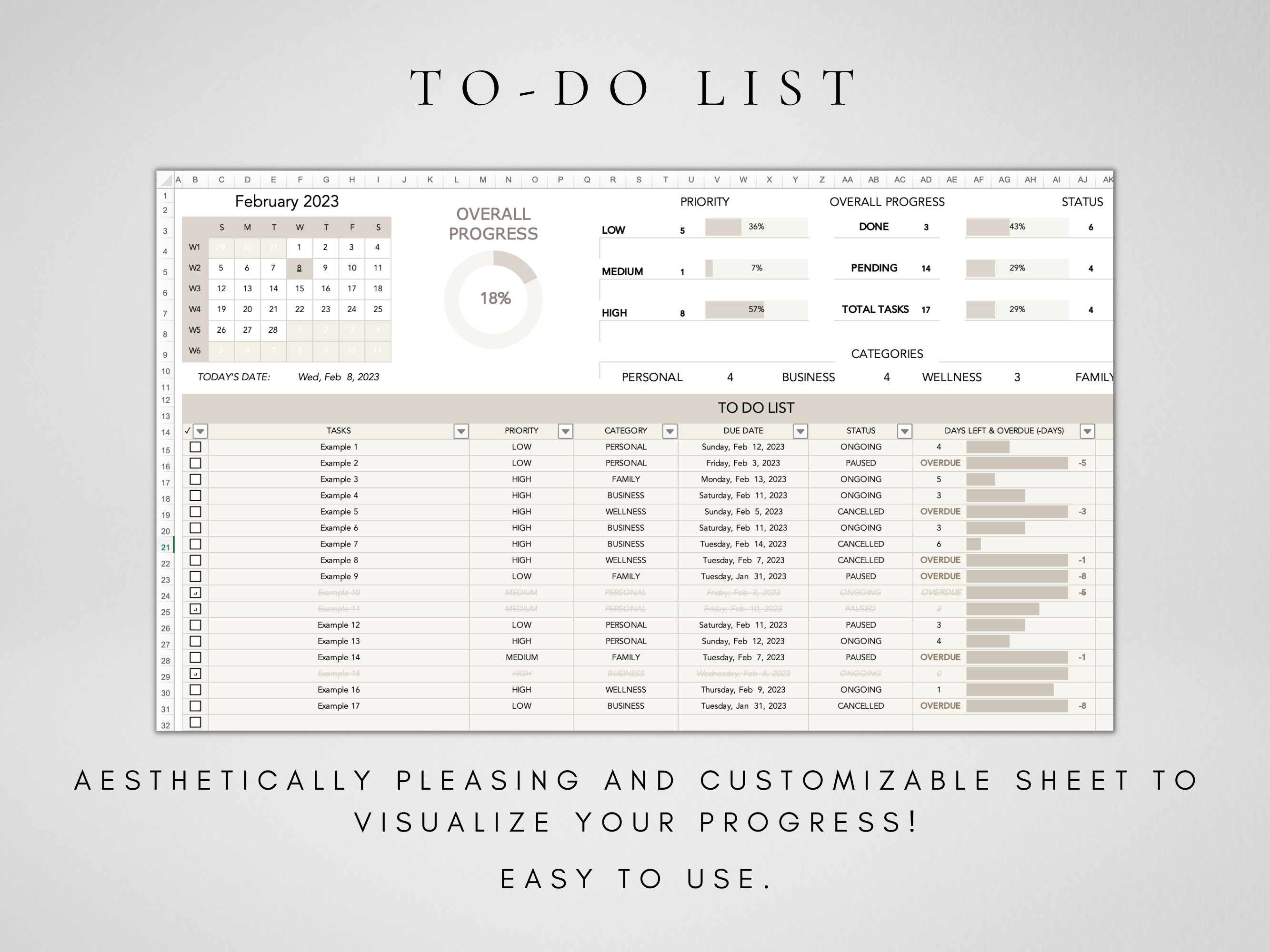Excel to Do List Template Spreadsheet Task Planner Excel - Etsy UK
