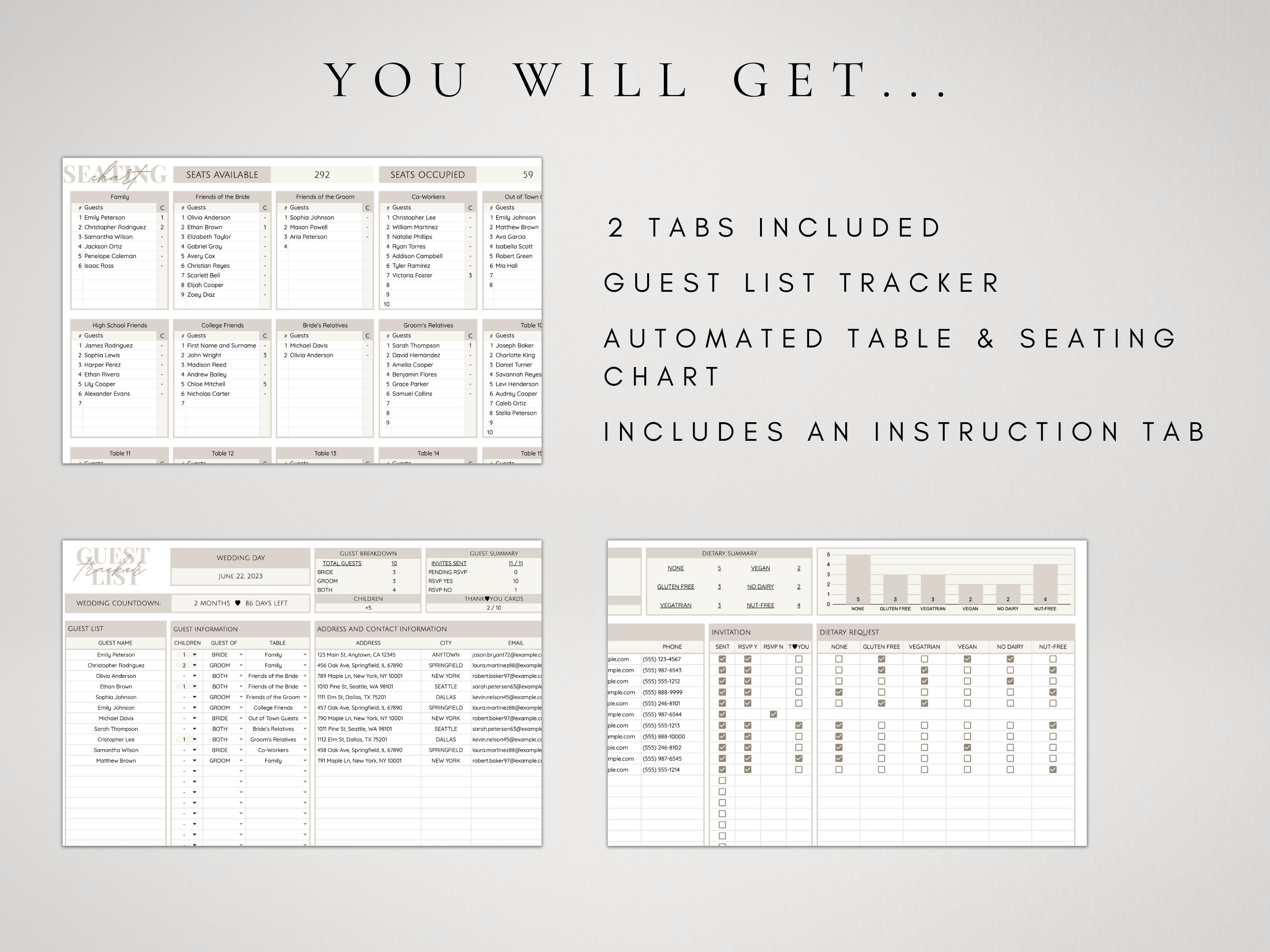 Wedding Seating Chart & Guest List Template Google Sheets | RSVP ...