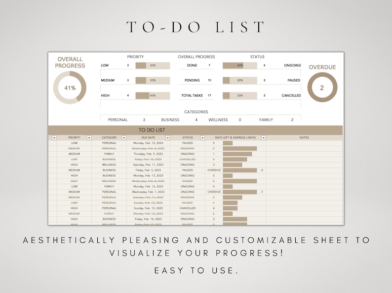 Task Tracking Spreadsheet Excel to Do List Spreadsheet Excel - Etsy
