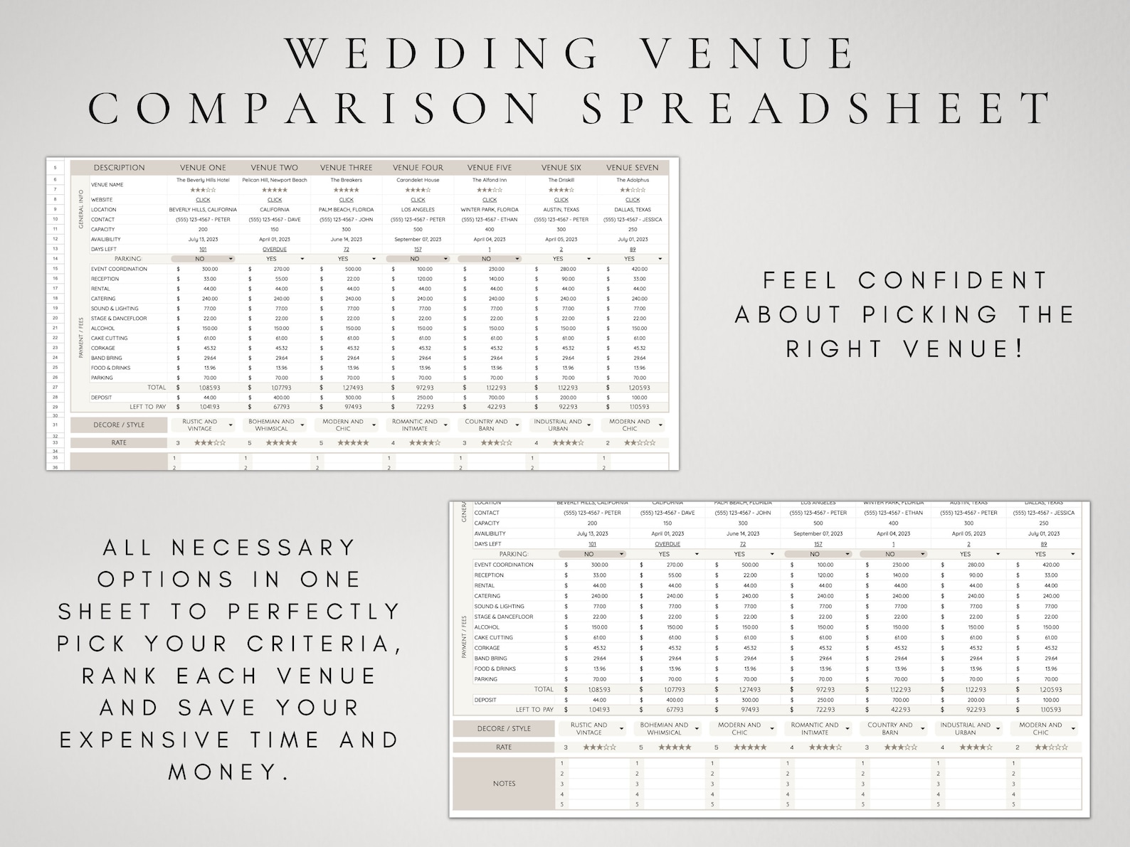 Wedding Venue | Venue Comparison Spreadsheet | Wedding Planner Instant ...